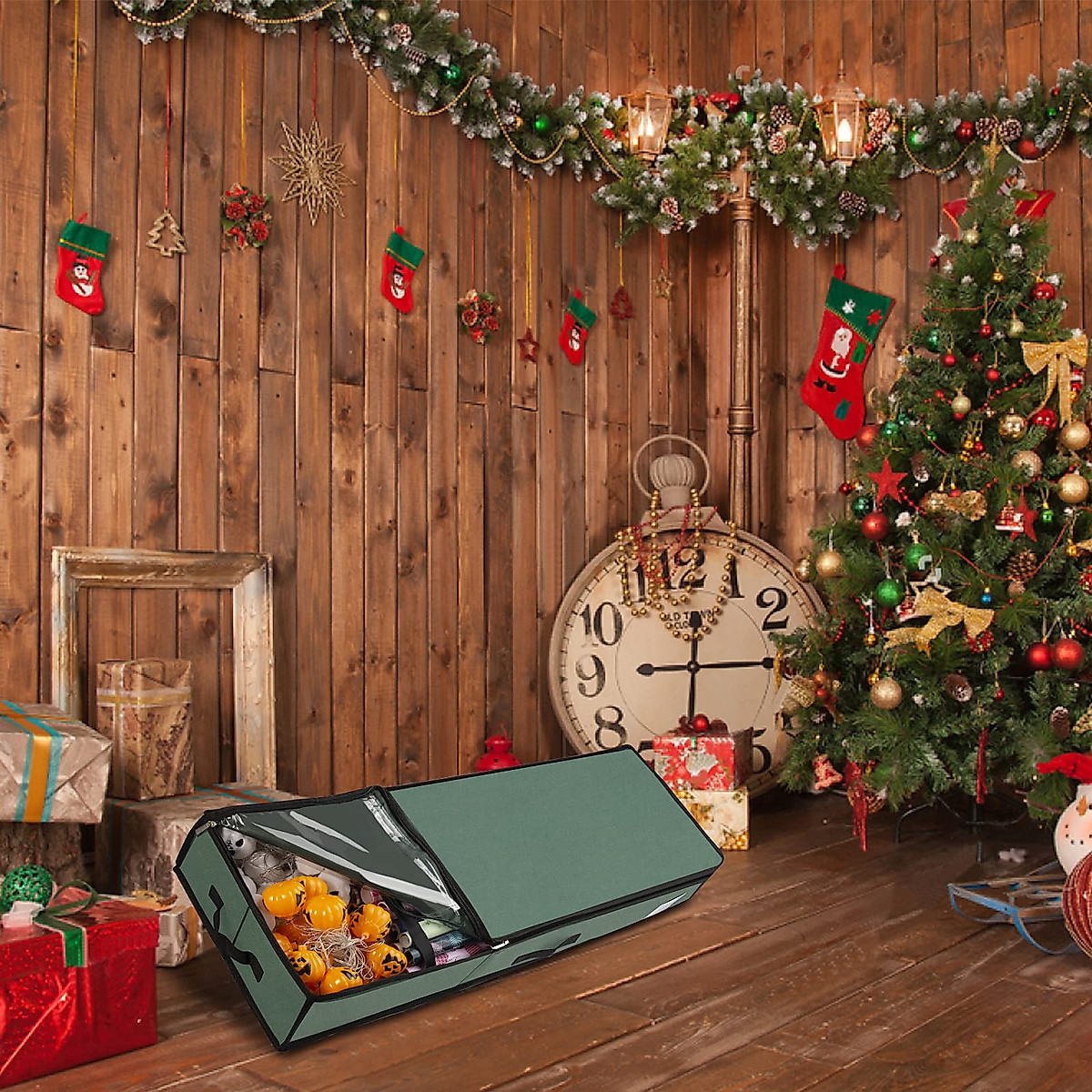 CGBE Wrapping Paper Storage for 40 Inch Gift Wrap Storage Container Bag with Pockets Underbed Gift Wrap Organizer Bags, Wrapping Paper Rolls, Ribbon, and Bows 42W x 14D x 5H -Green (Not Include Gift-Only Bag)