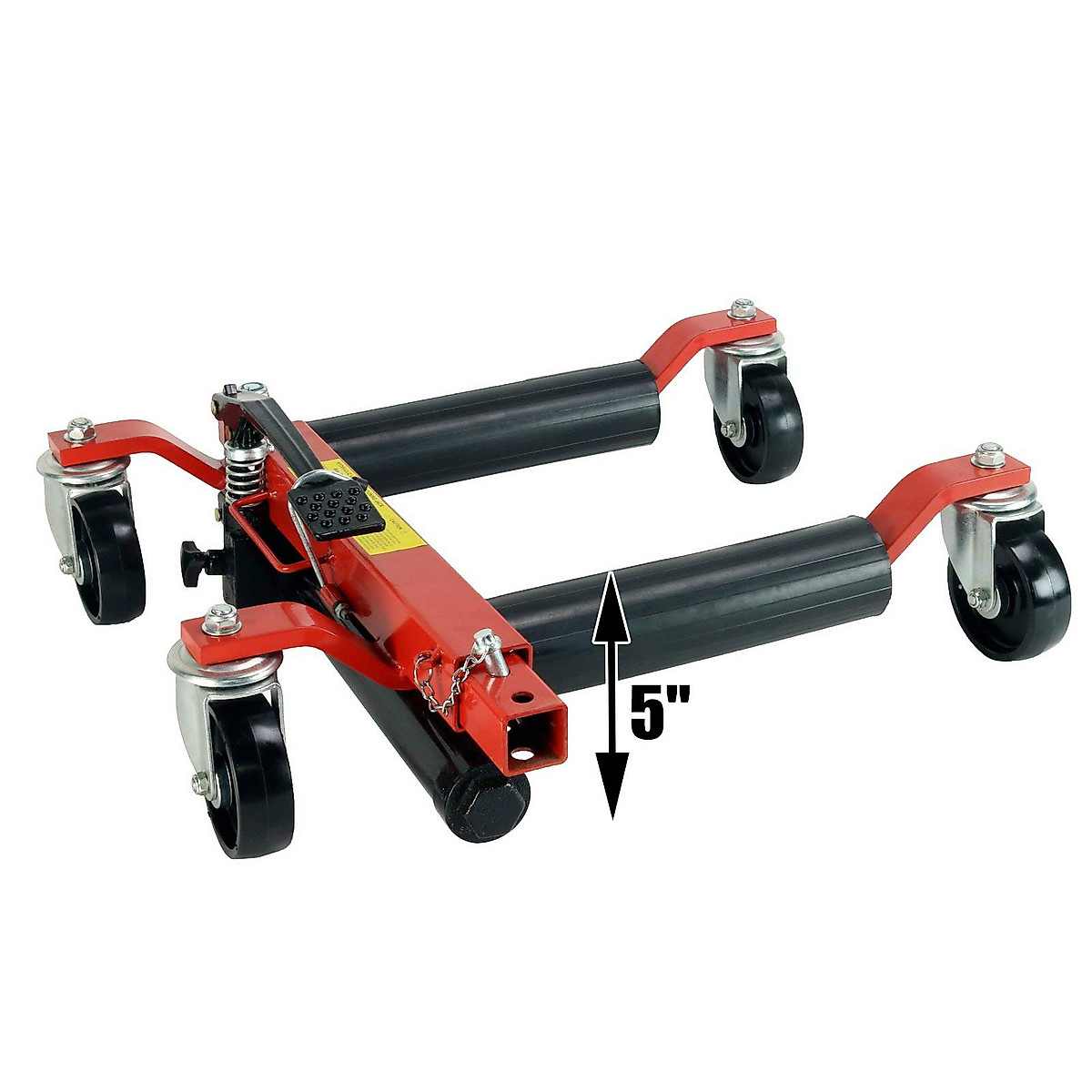 (4) Dragway Tools 12in. 1500 lb Hydraulic Car Wheel Dolly with Storage Stand