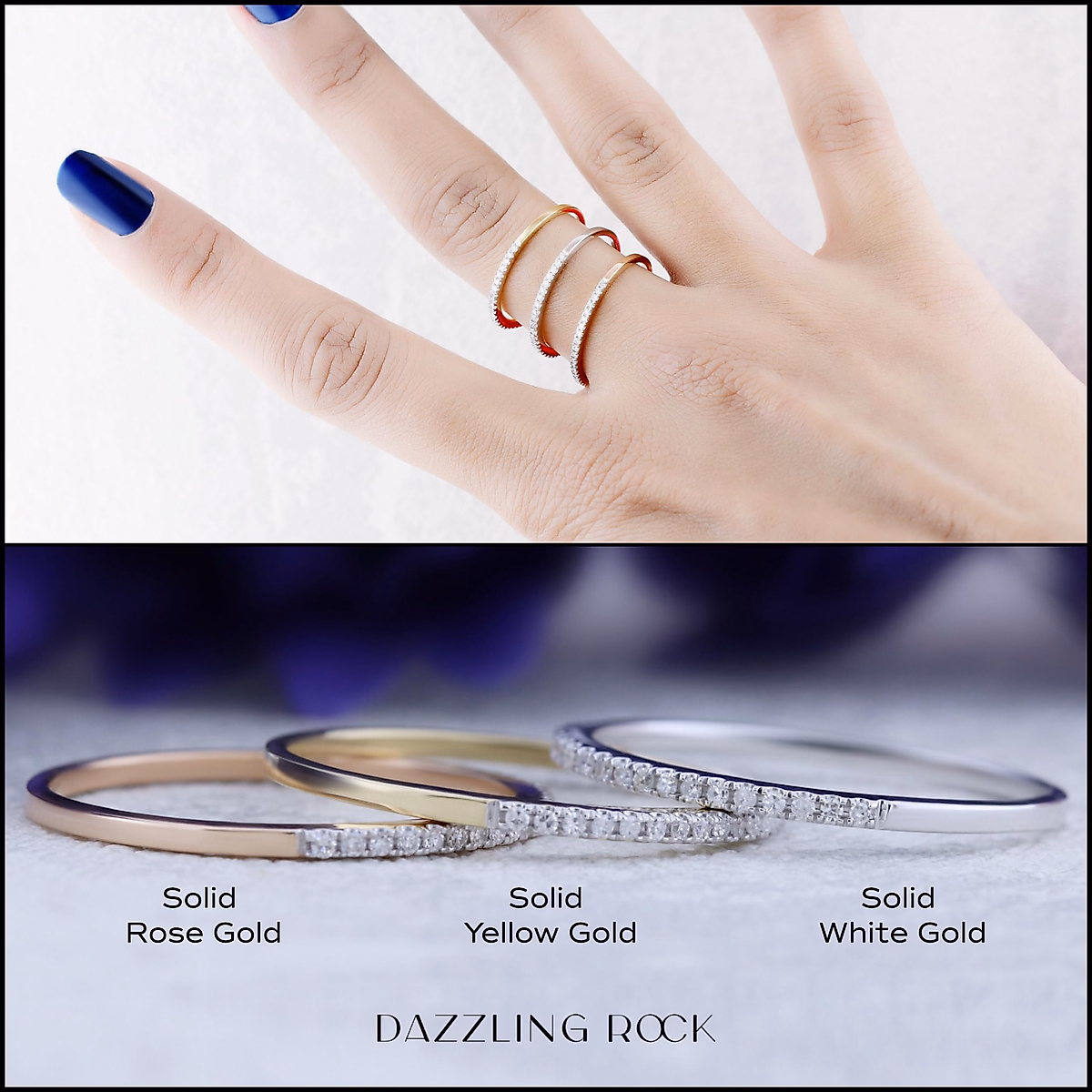 Dazzlingrock Collection 0.08 Cttw Round White Diamond Minimalist Stackable Wedding Band for Women in 10K Solid White Gold, Size 6.5