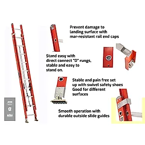 Louisville Ladder FE3216 Foot Extension Ladder, 16 ft, Orange