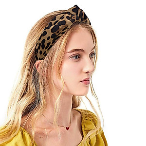 Etercycle 2PCS Headbands for Women, Bow Knotted Wide Headband, Yoga Hair Band Fashion Elastic Hair Accessories for Women (Black, Leopard)
