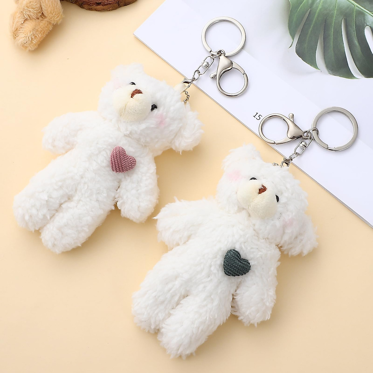 2pcs Plush Bear Keychain Teddy Bear Keychain Aniaml Key Ring Hanging Ornament Plush Stuffed Animal Car Key Holder for Girls Women