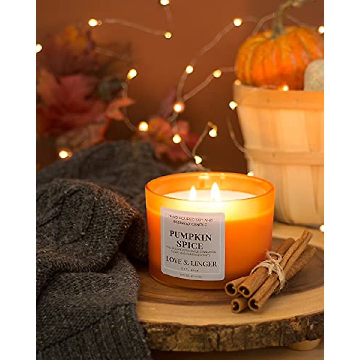 Pumpkin Spice Candle | Fall Candles | Luxury Soy & Beeswax Candles for Home | 16 oz. Large Jar 3 Wick Candle | Thanksgiving Candle | Fall Scented Candle | Autumn Candles