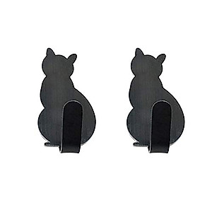 Gilroy 2Pcs Cute Cat Shape Adhesive Wall Hooks, Metal Key Towel Hook for Home, Kitchen, Bathroom Black