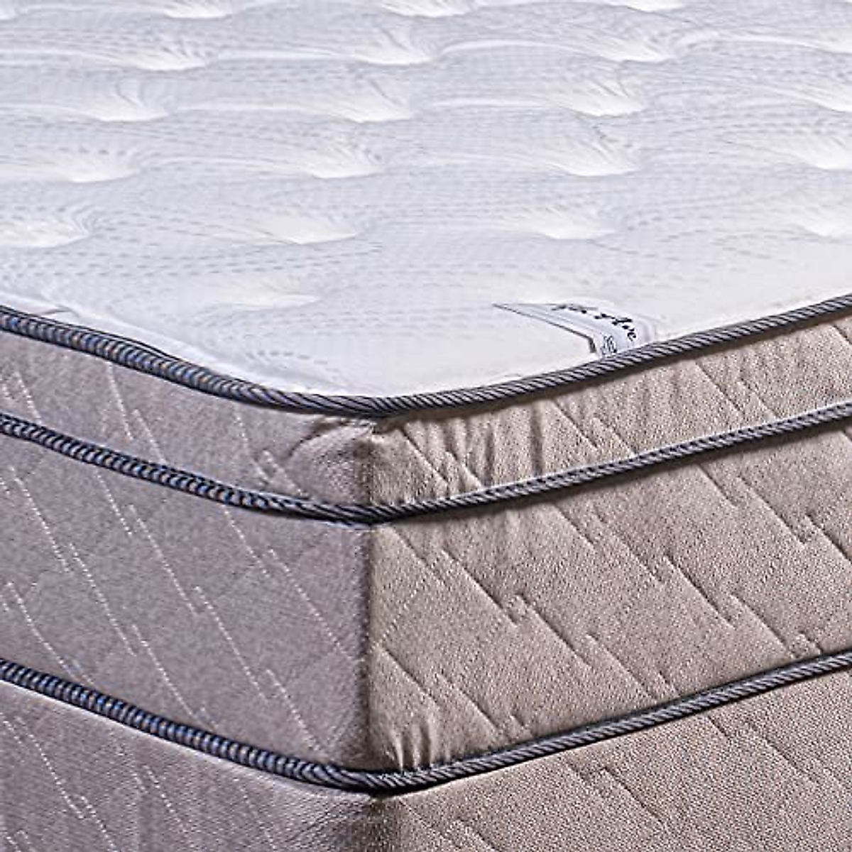 Mattress Comfort, 13-Inch Soft Foam Encased Hybrid Eurotop Pillowtop Memory Foam Gel Innerspring Mattress & 8" Wood Box Spring Set with Frame, Full XL