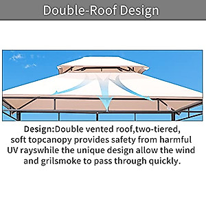 CoastShade 6x9 Grill Gazebo Double Tiered Outdoor BBQ Canopy,Grill Gazebo Shelter for Patio and Outdoor Backyard BBQ (Beige, Straight 6‘x9’)