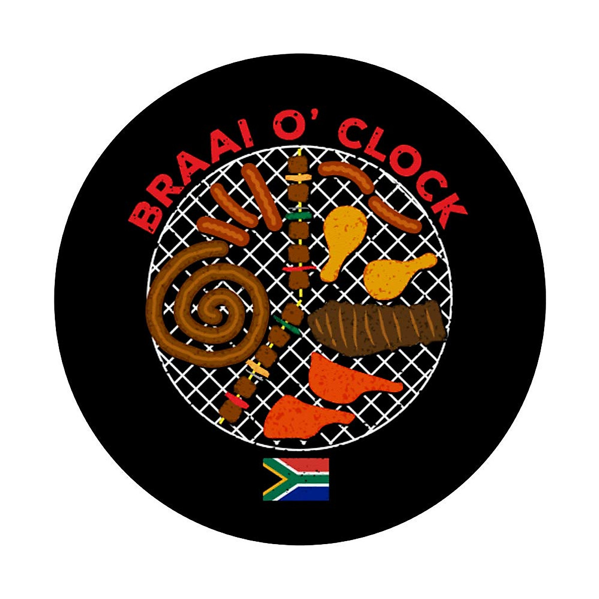 Braai O' Clock Time Funny South Africa Flag PopSockets PopGrip: Swappable Grip for Phones & Tablets