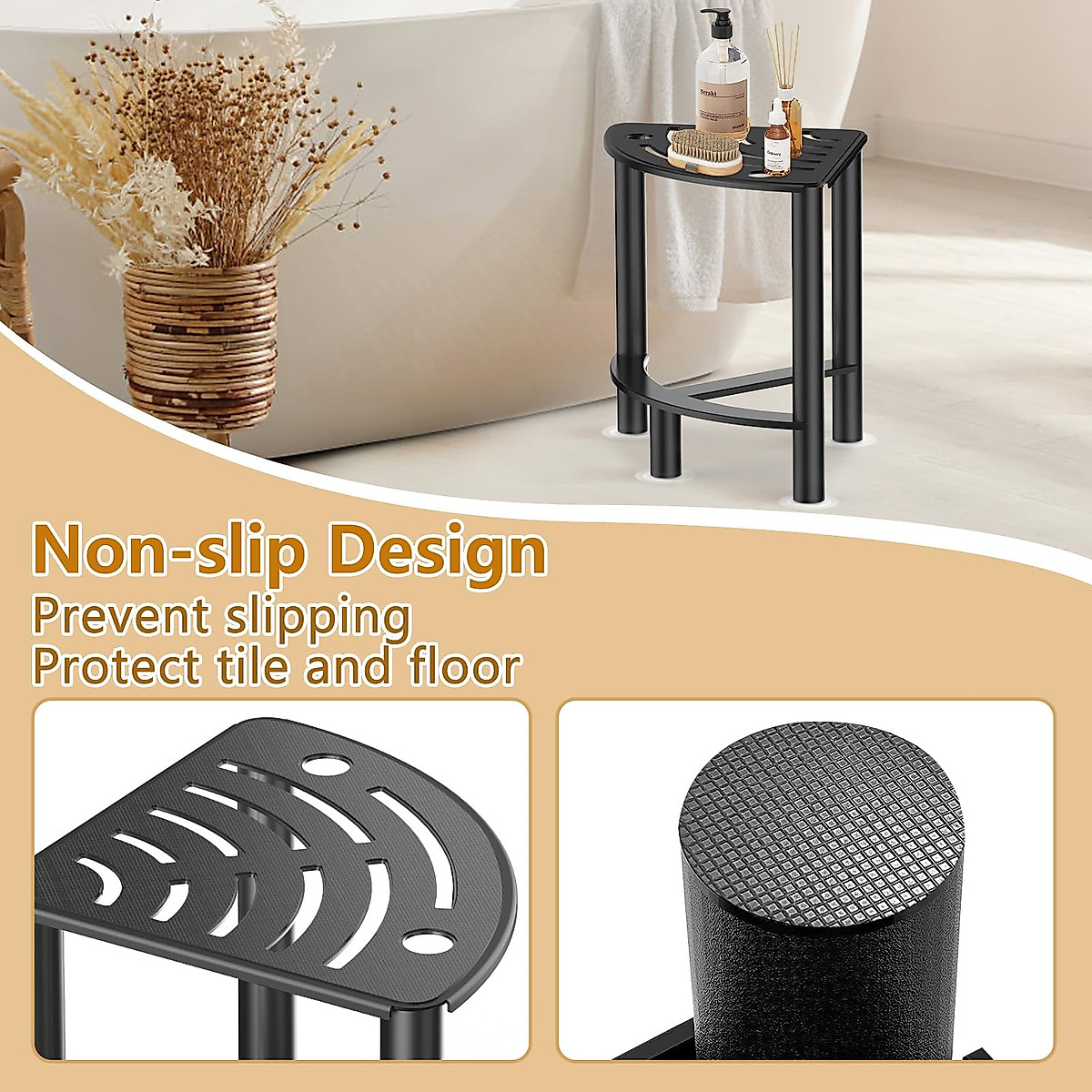 YUOROS Metal Shower Benches for Inside Shower Foot Rest for Shaving Legs Waterproof Small Corner Bathroom Shower Stool