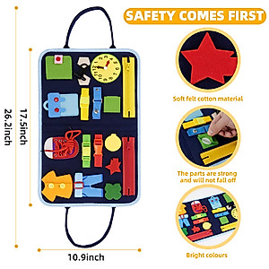 QQAPPU Montessori Busy Board,Preschool Learning Toy Fine Motor Skills,Toddler Activity Board Sensory Toy for Plane and Car Travel