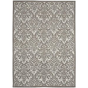 Nourison Damask Vintage Ivory/Grey 5' x 7' Area -Rug, Easy -Cleaning, Non Shedding, Bed Room, Living Room, Dining Room, Kitchen (5x7)