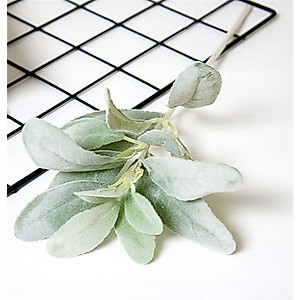 Skyseen 5Pcs Artificial Lambs Ear Greenery Leaves for Wedding Bridal Bouquet Party Home Garden Decor