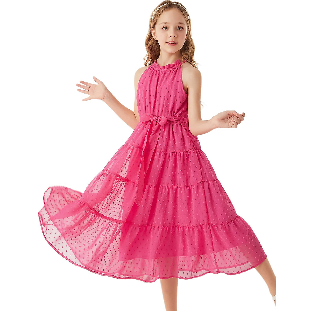 GRACE KARIN Dresses for Girls Casual A-line Girls Summer Dress Rose red 8Y