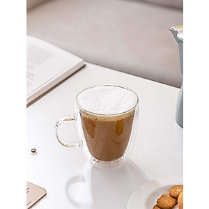 Kanwone Glass Coffee Mugs - 12.5 Ounce Double Wall Insulated Mug Set with Handle, Clear Coffee Mugs, Perfect for Latte, Americano, Cappuccinos, Tea Bag, Beverage, Set of 4