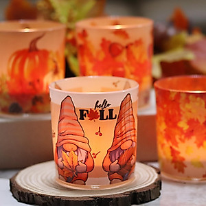 Thanksgiving Table Decoration, Fall Votive Candle Holders 4PCS, 3" Glass Candle Jars, SHMILMH Tealight Candle Holders for Thanksgiving Table Centerpieces, Fireplace, Mantel, Orange