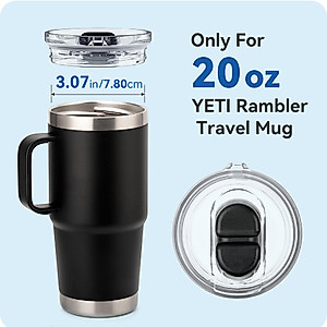Prurex 20 oz Stronghold Lid for YETl Rambler Travel Mug Only,Replacement Screw Top Lid for Yeti 3.07" Diameter Threaded Tumbler,Straw Friendly,BPA Free(1 pack)