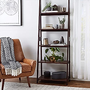 Amazon Basics Modern 5-Tier Ladder Bookshelf Organizer, Solid Rubberwood Frame - Espresso Finish