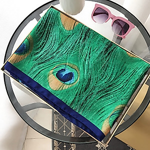 Women Silk Scarf Long Large Peacock Feather Print Wrap Shawl Scarves Headscarf