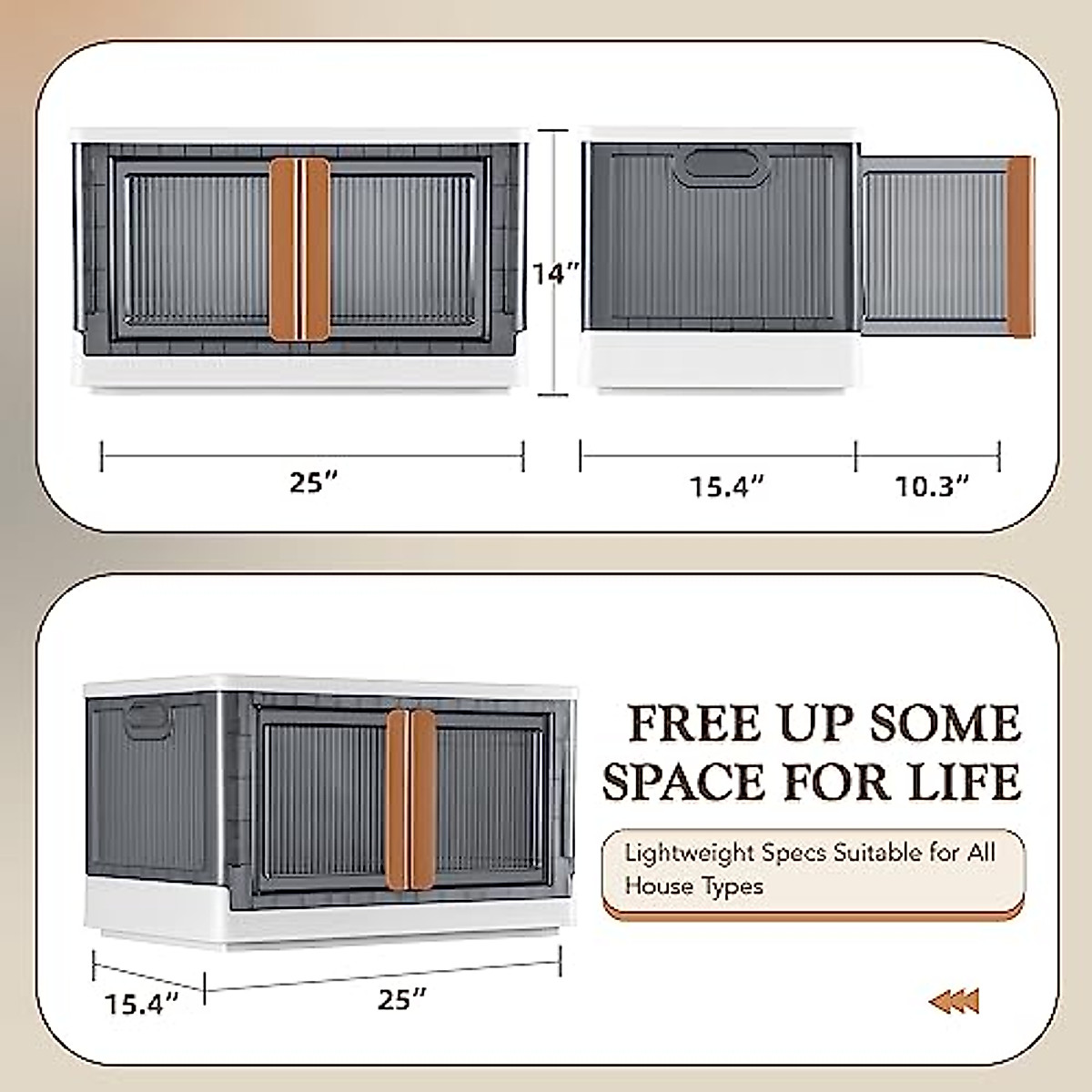 Shahoo Storage Bins with Lids, 19 Gal Pack 4 Clear Plastic Collapsible Containers, Equipped with Door, Stackable Storage Box with Latching Buckles & Wheel, Organizer for Bedroom, Livingroom, Kitchen