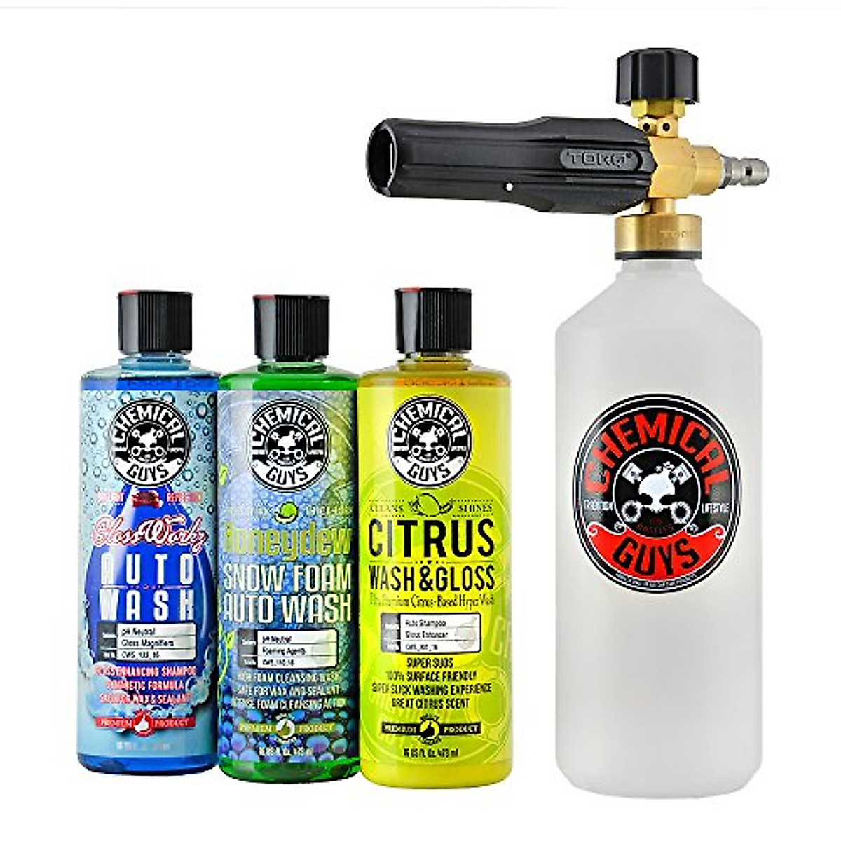 Chemical Guys TORQ Foam Cannon Snow Foamer & 3 Premium Soaps Kit, 16 fl oz