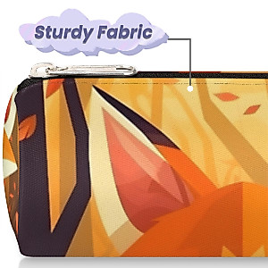 GzLeyigou Round Pencil Case Pen Bag Pouch Holder Fox Stationery Organizer Pencil Bag with Zipper Pencil Pouch Storage Box Cosmetic Organizer Makeup Brush Bag Fall Fox