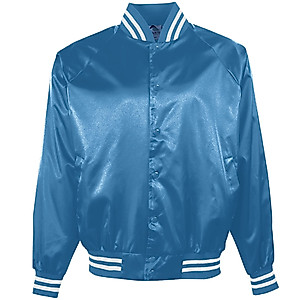 Augusta Sportswear 3610 Men's Satin Baseball Jacket/striped Trim, Large, Columbia Blue/White