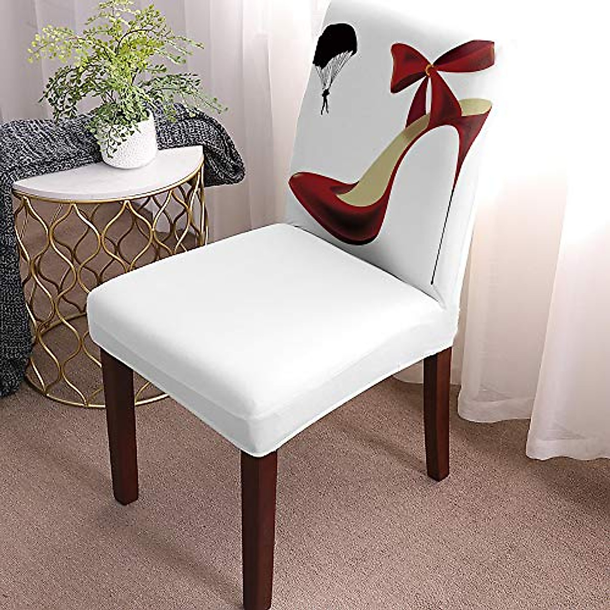 6 PCS Stretch Washable Chair Slipcovers Red High Heels in Black Chair Covers Set Dining Chair Seat Protector for Home, Hotel, Ceremony