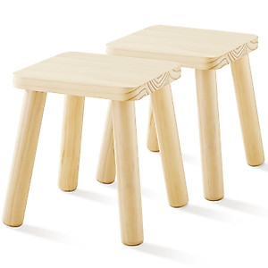 Beright Wooden Step Stools for Kids, Children's Stool fit with Sensory Table, Sturdy Sitting Stool with Assembled Four-Legged, for Children, Toddler, Square, 2 Pack