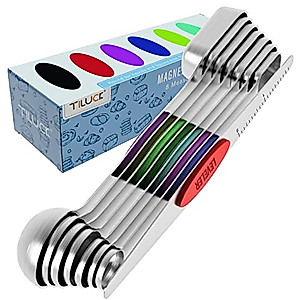 TILUCK Magnetic Measuring Spoons Set, Stainless Steel Dual Sided Spoons Set of 8, Stackable Teaspoon Tablespoon (Color, Rectangle)