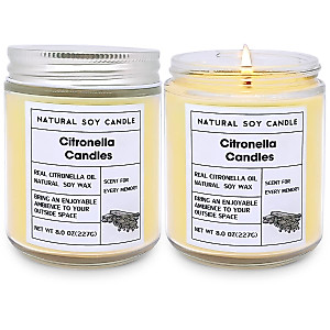 8.0 OZ Citronella Candles Outdoor Indoor, Natural Soy Wax Off Fly Candles in Glass Jar, Good for Home Patio Yard Garden, 2 Packs