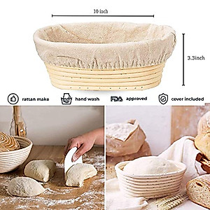 KONGDY Banneton Bread Proofing Basket 2 Pack 10 Inch Oval Bread Proofing Basket, Sourdough Bread Baking Food Tools for Making Baking Fermentation Food Storage Tools
