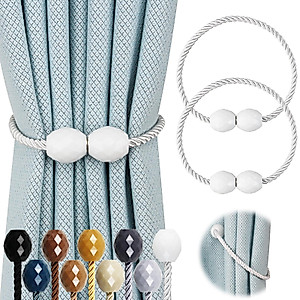 Hangtty 2 Pack Strong Magnetic Curtain Tiebacks Rope Decorative Curtain Tie Backs Magnetic Curtain Holders for Drapes Window Treatment Holdbacks, White