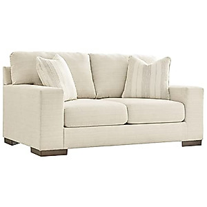 Signature Design by Ashley Maggie Contemporary Upholstered Loveseat with Accent Pillows, Off-White