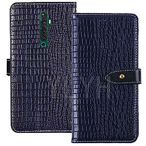 YLYT Shockproof - Blue Flip Leather TPU Silicone Luxury Cover Stand Wallet Case for Oppo Reno2 6.5 inch Card Slots Pouch Skin