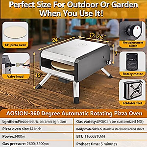 AOSION-Outdoor Gas Pizza Oven, Rotating Propane Pizza Grill Oven for Exterior Backyard Pizza Maker with 14" Pizza stone, Portable Pizza Ovens for Outside with Pizza Peel,Pia,Cutter,Gloves and thermometer.