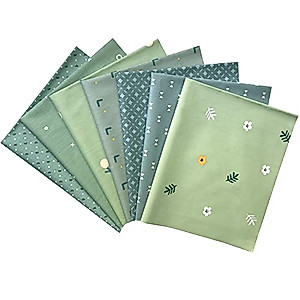 Gnognauq 7 Pieces 18x22 inches Cotton Fabric Fat Quarter Fabric Bundles Quilting Cotton Floral Craft Fabric Pre-Cut Squares for Patchwork Sewing Quilting Crafting (Green Blue)