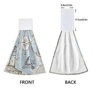 World Map Anchor Hand Towel Hanging Kitchen Towels Lighthouse 2PCS Dish Cloth Tie Towel Absorbent Oven Stove Washcloth with Loop for Bathroom Home Decorative