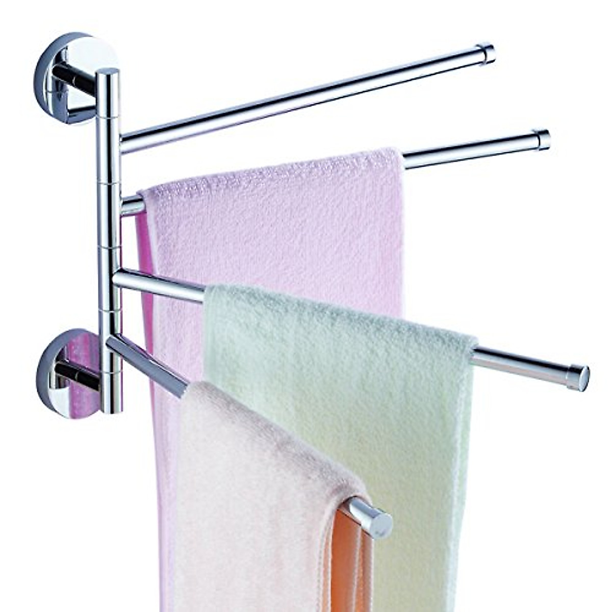 AIYoo Swivel Towel Bar 15 inch Wall-Mounted SUS 304 Stainless Steel 4-Arm Bathroom Swing Hanger Towel Rack Holder Storage Organizer Space Saving, Brushed Chrome