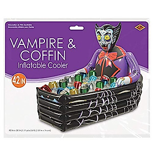 Beistle 30" x 3' 6" Inflatable Vampire And Coffin Happy Halloween Drink Cooler Party Beverage Holder, Holds Approx. 48 12-Ounce Cans, Multicolor