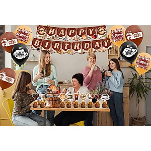 Coffee Birthday Decorations Coffee Party Supplies Includes Coffee Happy Birthday Banner Cake Topper Cupcake Toppers Balloons for Coffee Themed Party Decorations