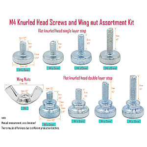 LBY 80pcs Knurled Hand Screw, M4 Flat Knurled Head Fully Threaded Thumb Screws and Wing Nuts 9 Sizes Assortment Kit, Carbon Steel Galvanize