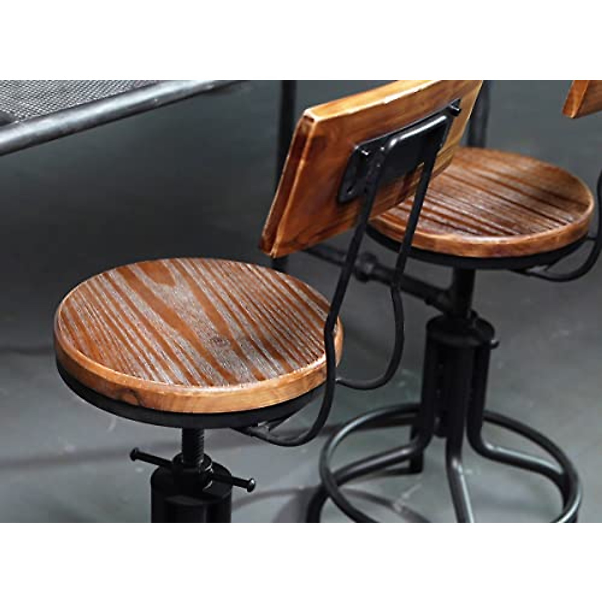 Lisuden Industrial Bar Stools with Backs, Industrial Farmhouse Bar Stools Swivel Stool Counter Kitchen Island with Stools Adjustable 20''-24'' Bar Stools Set of 2
