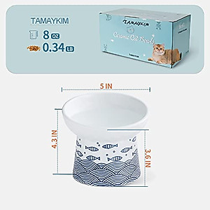 TAMAYKIM Tilted Ceramic Elevated Cat Bowls, Food and Water Raised Bowl Set for Kitty Cats and Small Dogs, Porcelain Elevated Stress Free Feeding Pet Bowl Dish, Set of 2