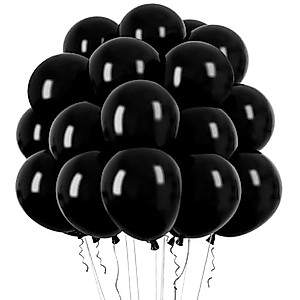 RUBFAC Black Balloons, 50pcs 12 Inch Premium Black Balloons and Ribbon, Thick Latex Balloons for Birthday Wedding Baby Shower Graduation Anniversary Party Decorations