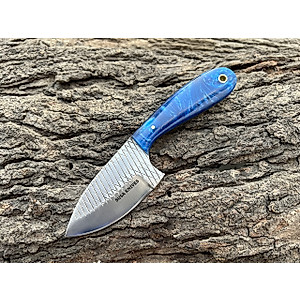 SUSA KNIVES Custom Handmade Excellent Farrier Rasp Bull Cutter knives horse file steel bull cutter knife, cowboy skinner knife with pancake leather sheath (BLUE)