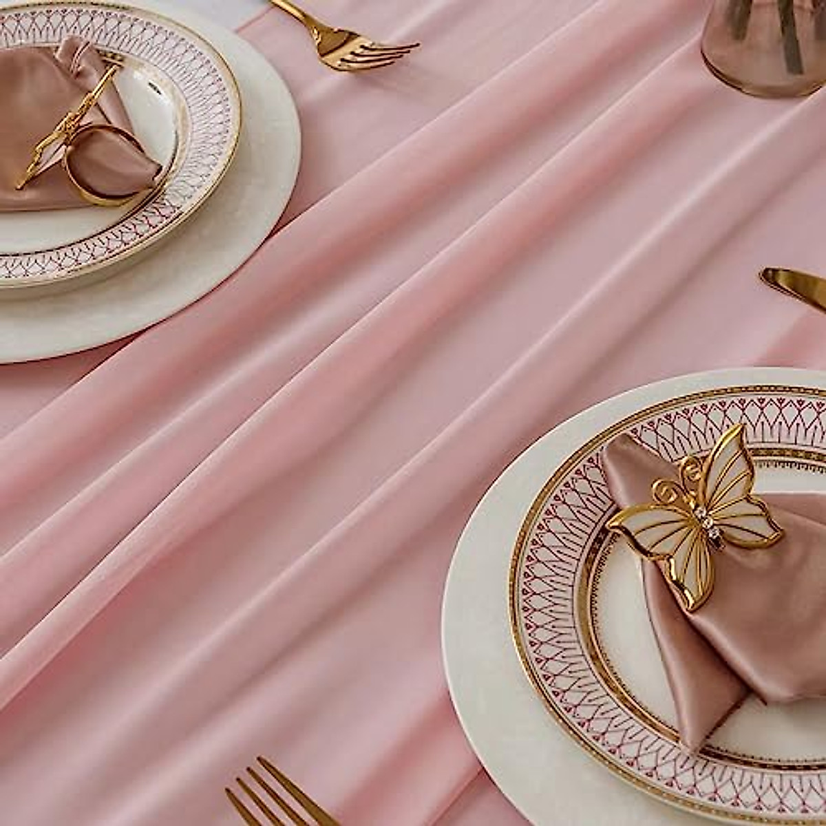 flohar 1Pack 10ft Chiffon Table Runner 29x120 Inch Sheer Romantic Table Runner for Wedding Birthday Party Bridal Shower Outdoor Decoration-Light Pink