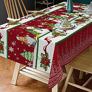 Round Christmas Tablecloth, Christmas Poinsettia Table Cloth Round 70 Inch, Christmas Tree Snowman Table Cloths with Gnomes Santa Claus Circle Table Cover Holiday Decor Gifts for Dining Room Indoor