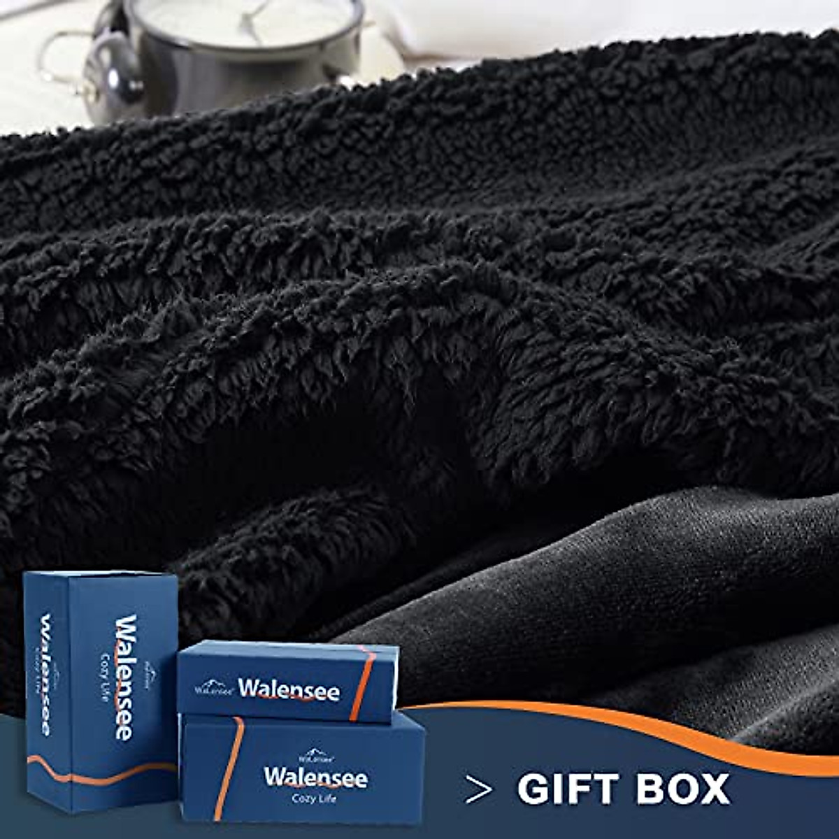 Walensee Sherpa Fleece Blanket (Twin Size 60”x80” Black) Plush Throw Fuzzy Super Soft Reversible Microfiber Flannel Blankets for Couch, Bed, Sofa Ultra Luxurious Warm and Cozy for All Seasons