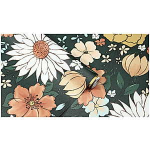 HAOKHOME Floral Peel and Stick Wallpaper Boho Wall Paper Vintage Removable for Bedroom Contact Paper Green/Terracotta 17.7in x 9.8ft