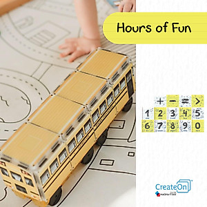 CreateOn Magna-Tiles Structure-Building Set for Kids, 123 School Bus Magnet Tiles, Magnetic Kids’ Building Toys, STEM Toys for Boys and Girls Ages 3+, 16 Pieces