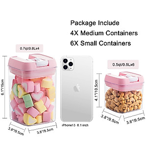 Rubtlamp Airtight Food Storage Container with Easy Lock Lids, 10Pcs Kitchen & Pantry Organization for Cereal, Dry Food, Flour and Sugar, Pasta Containers for Pantry, Includes 10 Labels & 1 Pen(Pink)